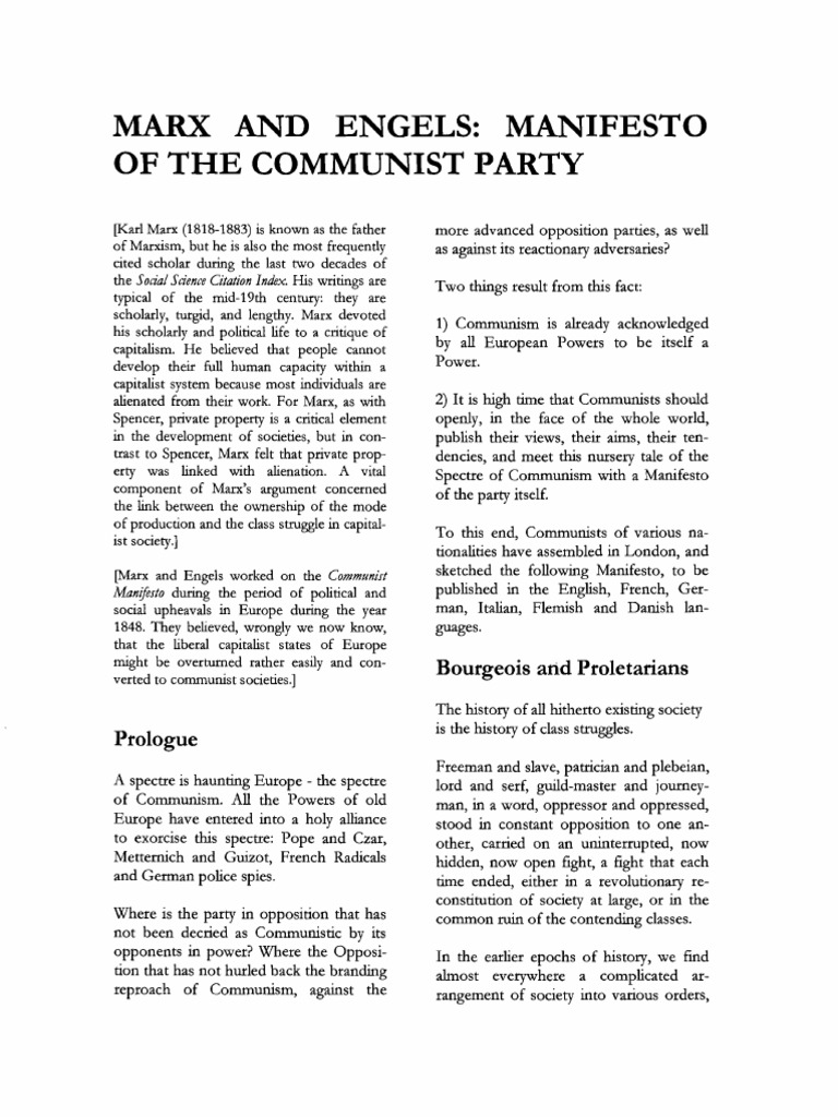 Marx And Engels Communist Manifesto Pdf Communism The Communist