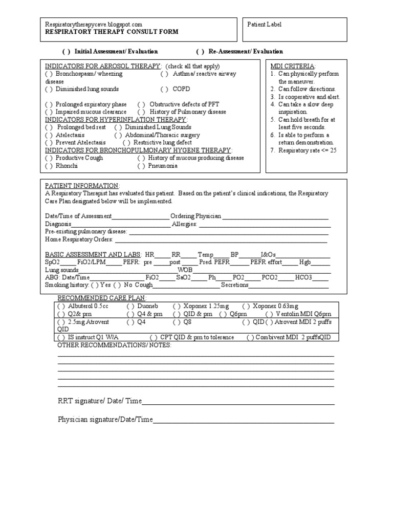 RT Consult Form Side #1 | PDF | Lung | Medical Treatments
