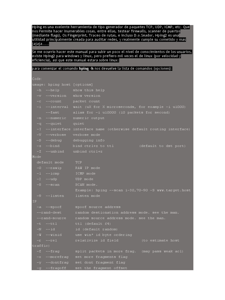 Hping 2 | PDF | Cortafuegos (informática) | Protocolo de Control de ...