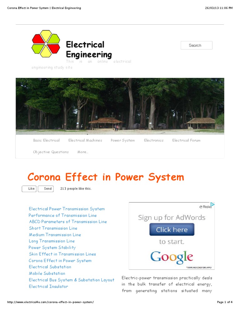 Corona Effect in Power System - Electrical Engineering | Download Free ...