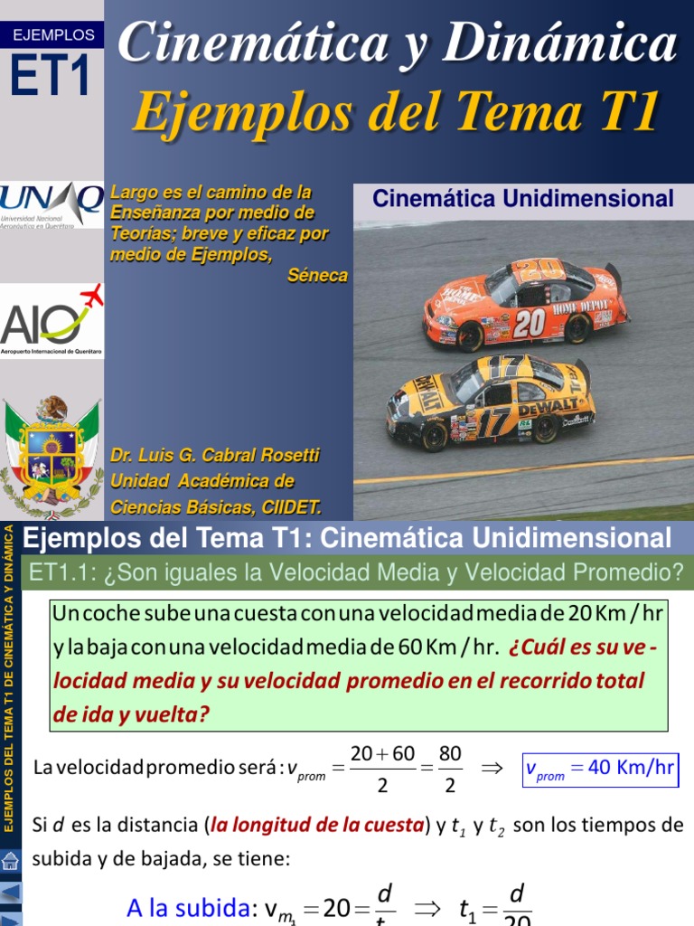 03) Ejemplos T1 Cinemática 1D | PDF | Movimiento (física) | Cinemática