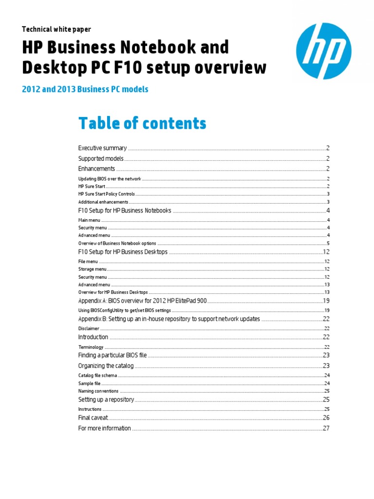 HP PC F10 Setup Overview | Booting | Bios