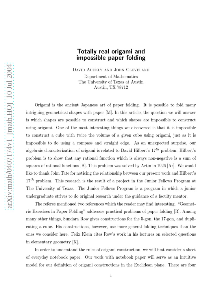 Totally Real Origami and Impossible Paper Folding - Auckly and ...