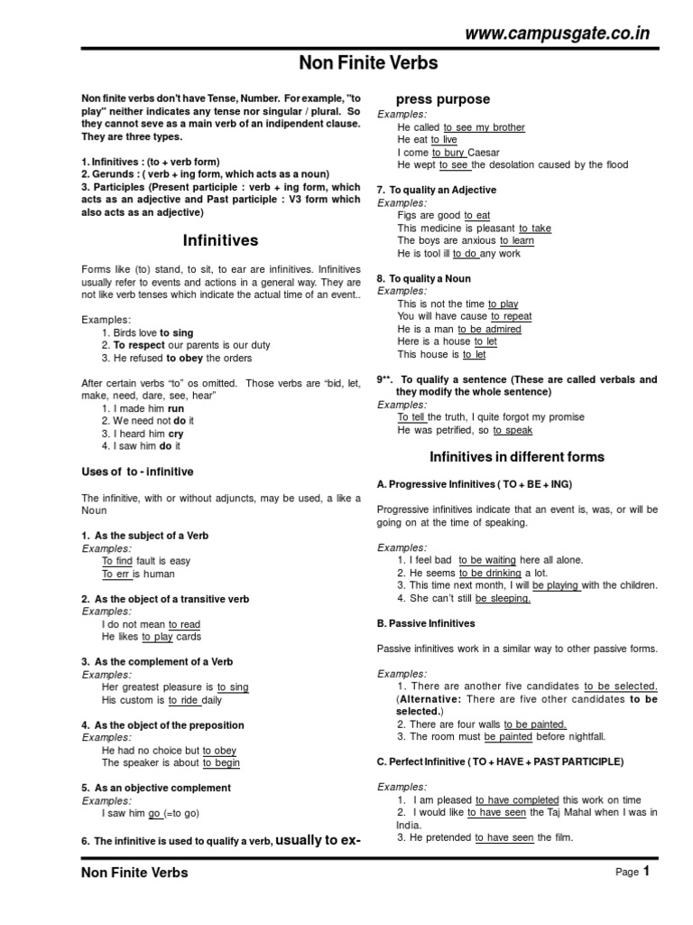 Non - Finite Verbs | PDF | Verb | Preposition And Postposition