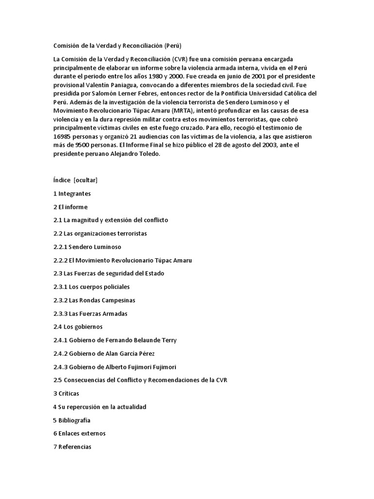 Informe de la CVR en Perú | PDF | Esfera pública | Perú