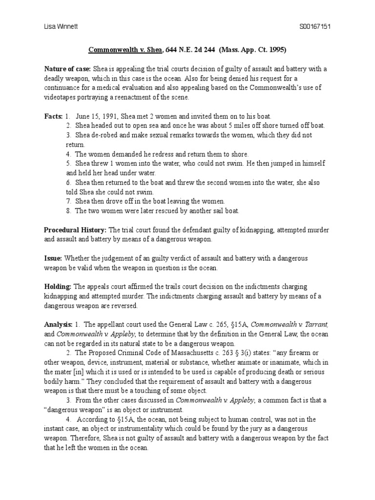 Case Brief - Shea | PDF | Virtue | Public Law