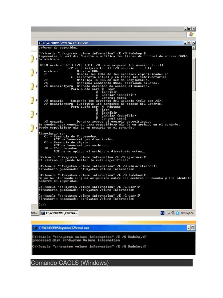 Comando CACLS | PDF | Directorio (Computación) | Archivo de computadora