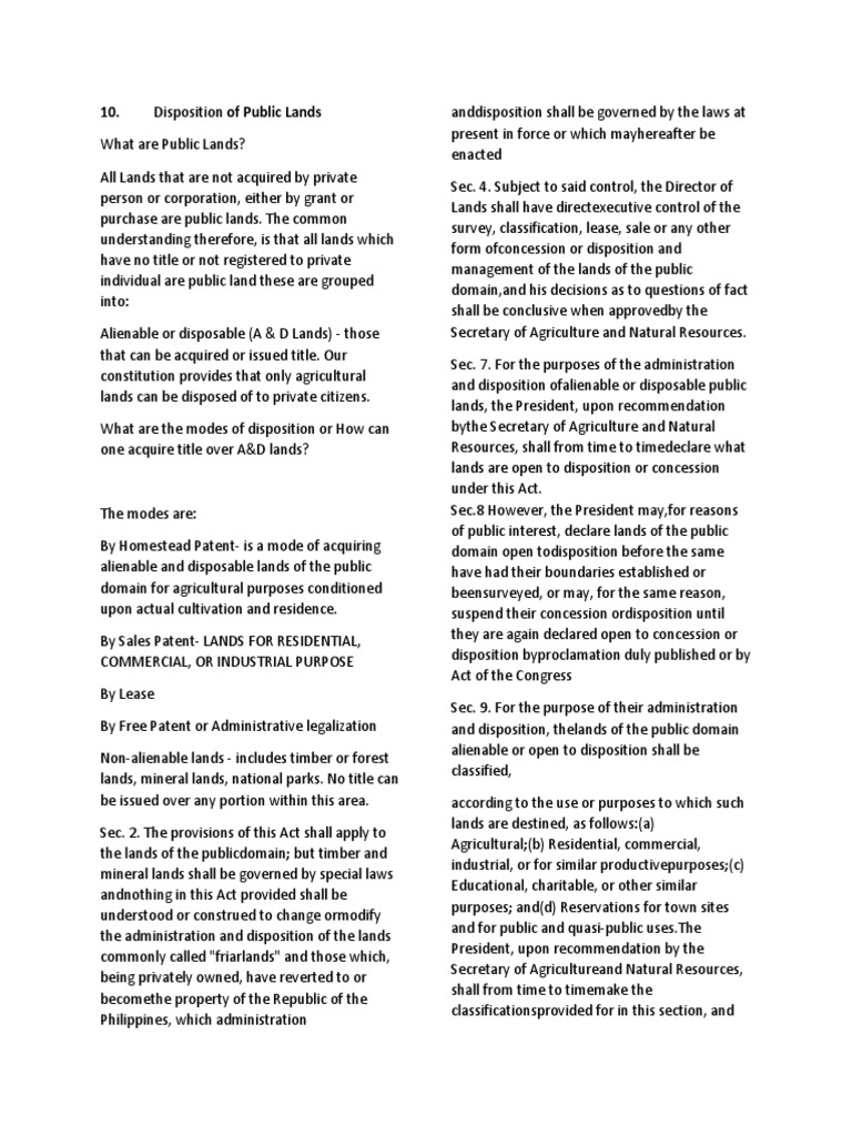 Disposition of Public Lands | PDF | Real Property | Property Law