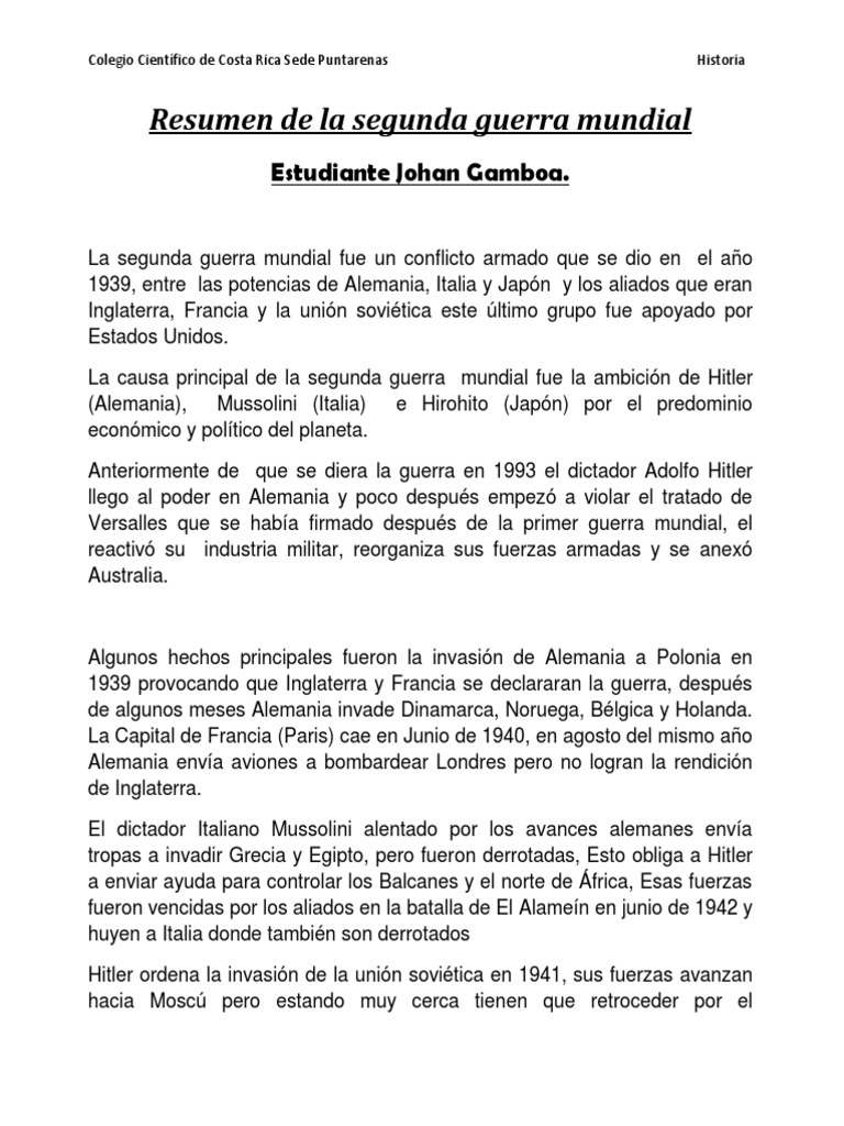 Resumen de La Segunda Guerra Mundial | PDF | Segunda Guerra Mundial ...