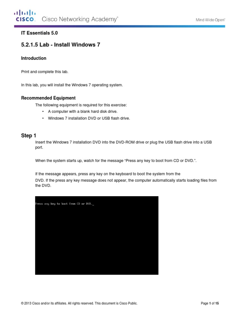 5.2.1.5 Lab - Install Windows 7 | PDF | Installation (Computer Programs) | Booting