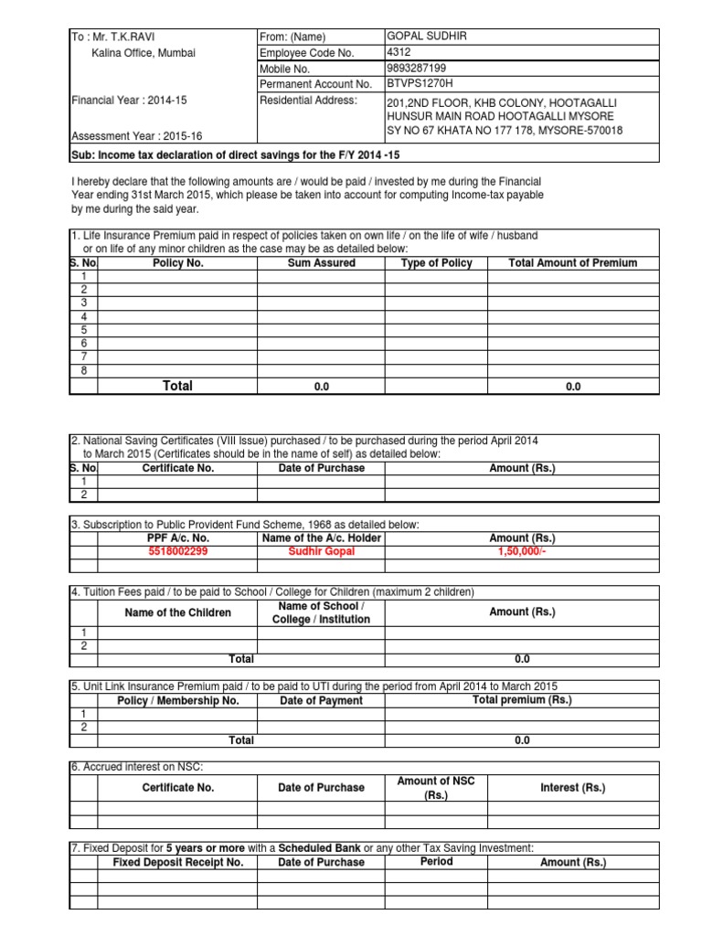 Income Tax Declaration Formatt | PDF | Taxes | Financial Services