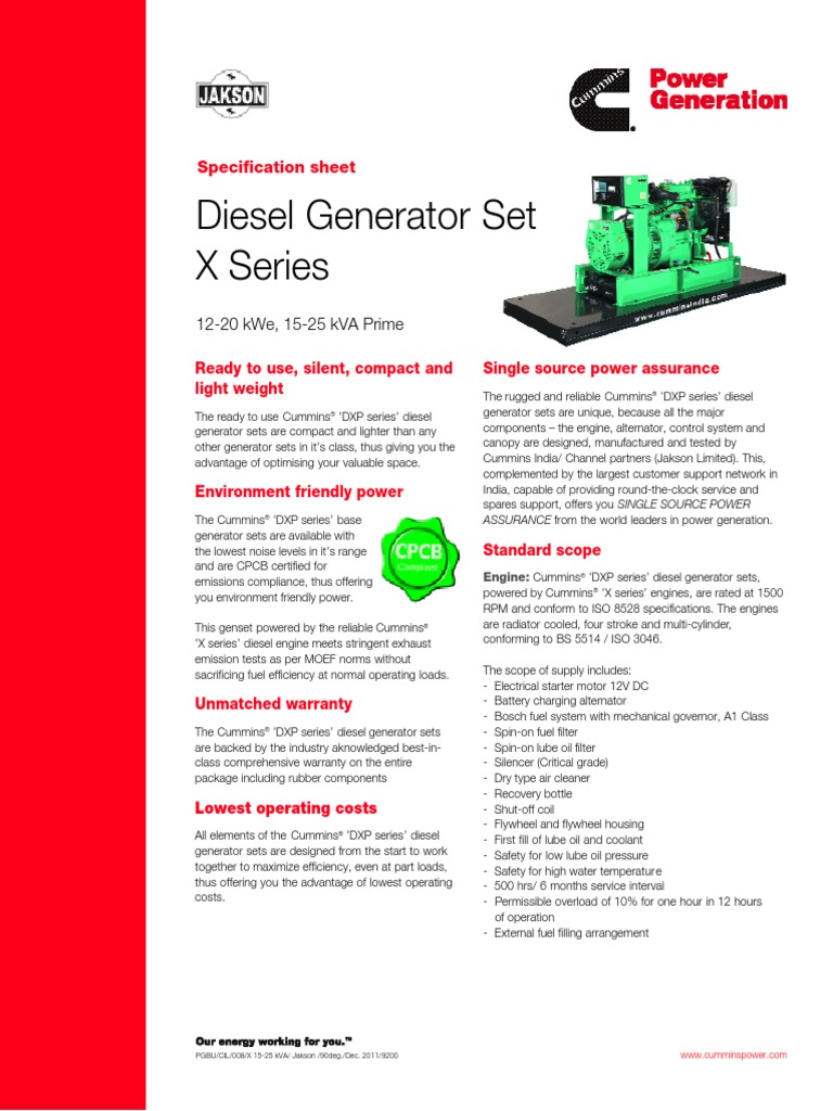Diesel Generator Set X Series: Specification Sheet | PDF