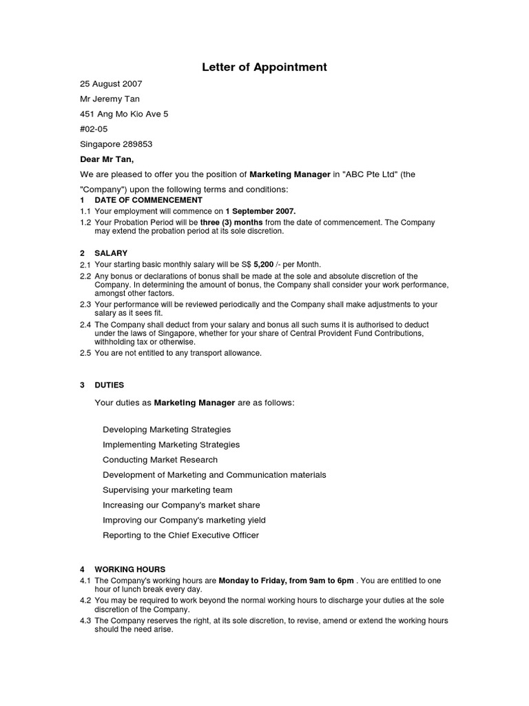 Letter of Appointment Template From Enterprise One | Confidentiality ...