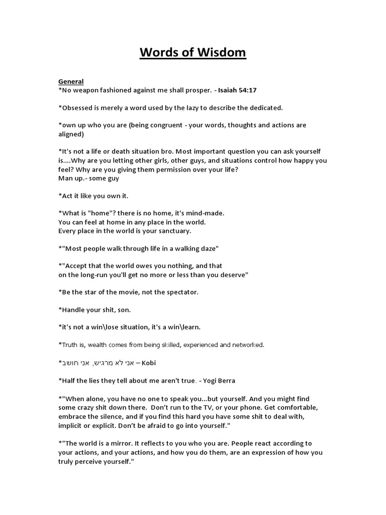 Words of Wisdom | PDF | Spirituality | Religion And Belief