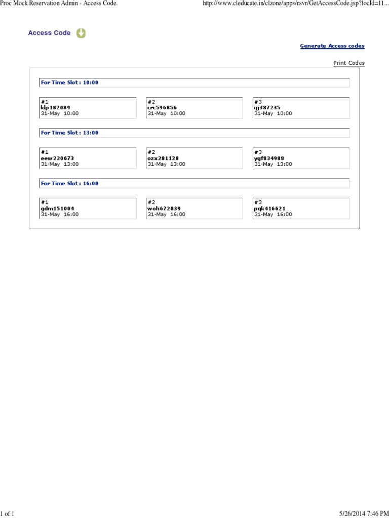 Access Code: Print Codes | PDF