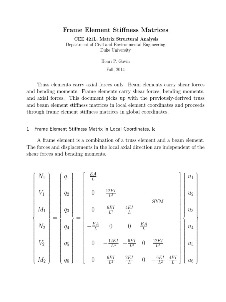Frame Element | PDF | Matrix (Mathematics) | Beam (Structure)