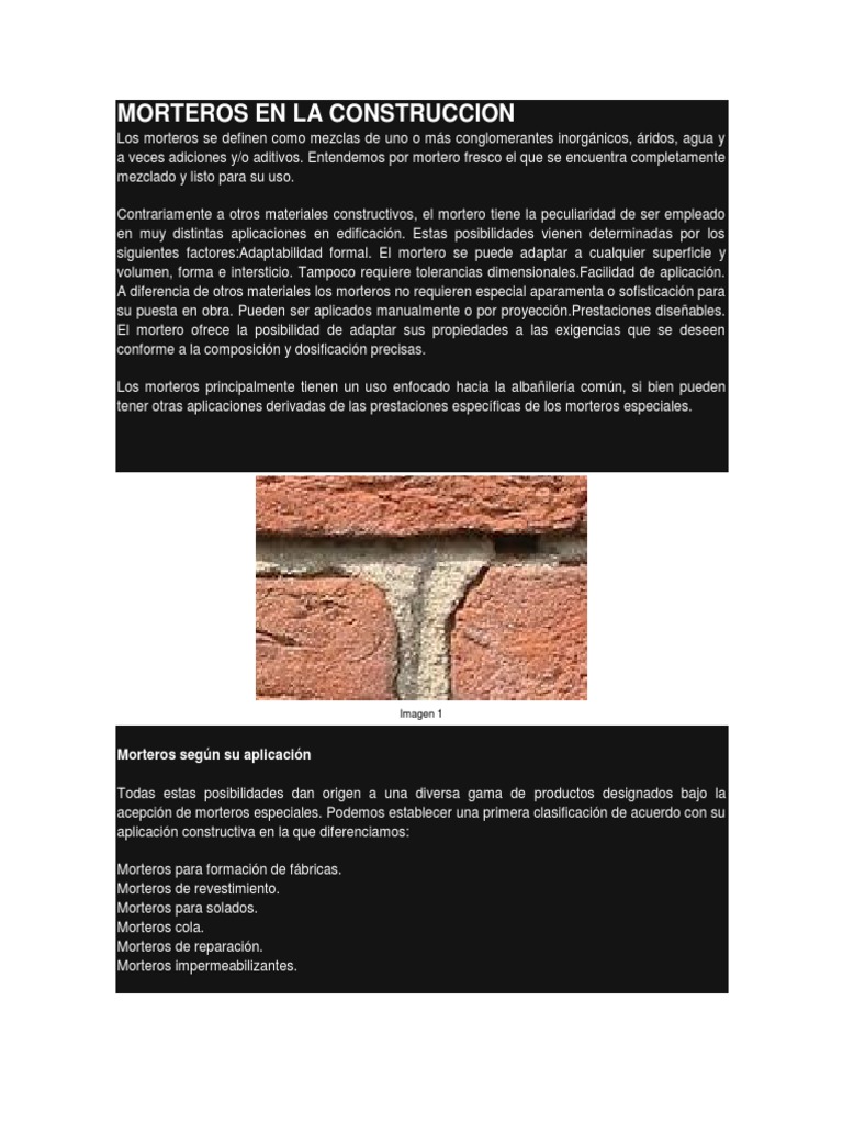 Tipos y Usos de Morteros en Construcción | PDF | Mortero (Albañilería ...