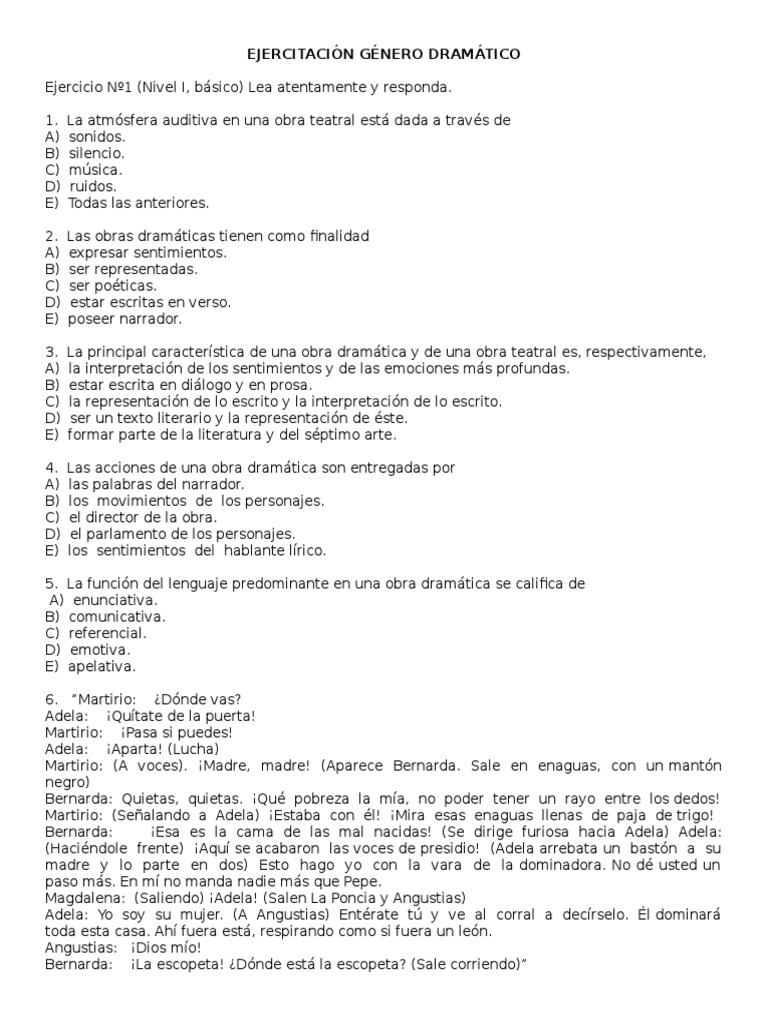 Ejercicios sobre el Género Dramático | PDF | Teatro