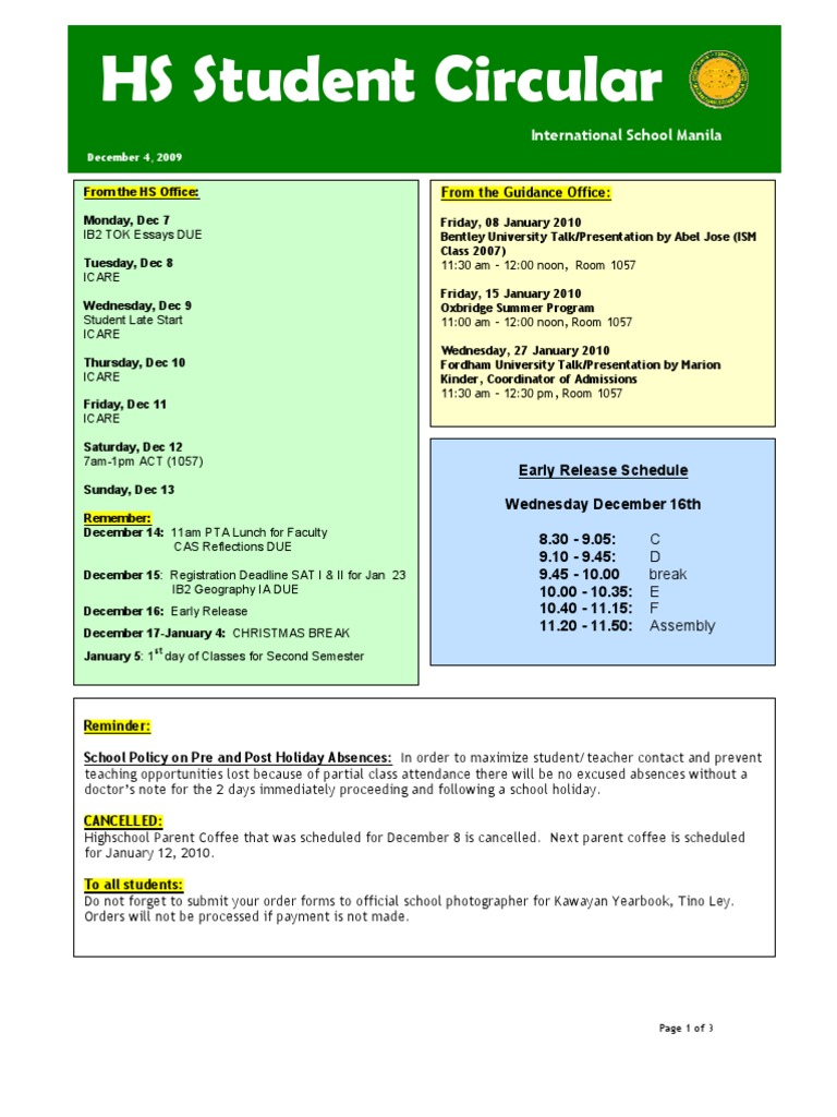 Student Circular Dec 4 | PDF | Sports | Leisure