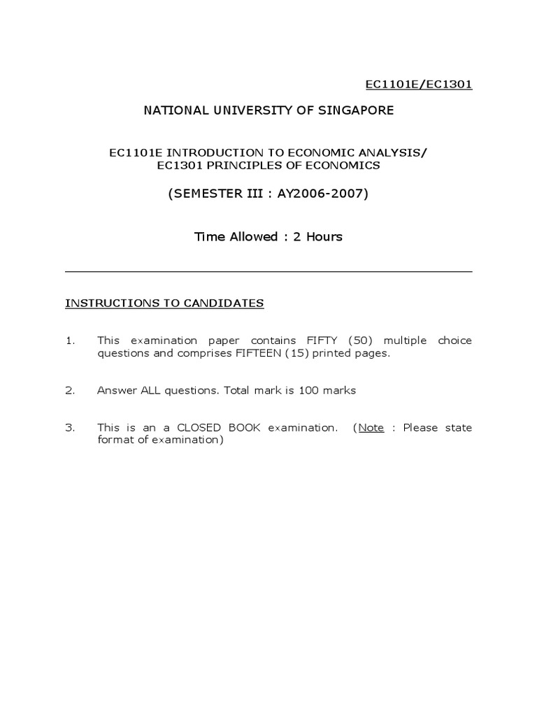 EC1101E/EC1301: Introduction to Economic Analysis Multiple Choice Exam | PDF | Fiscal Multiplier ...