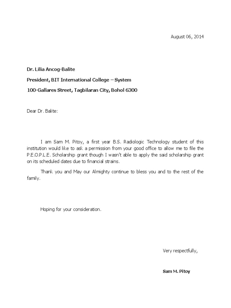 Scholarship Application Request Letter | PDF | Wellness