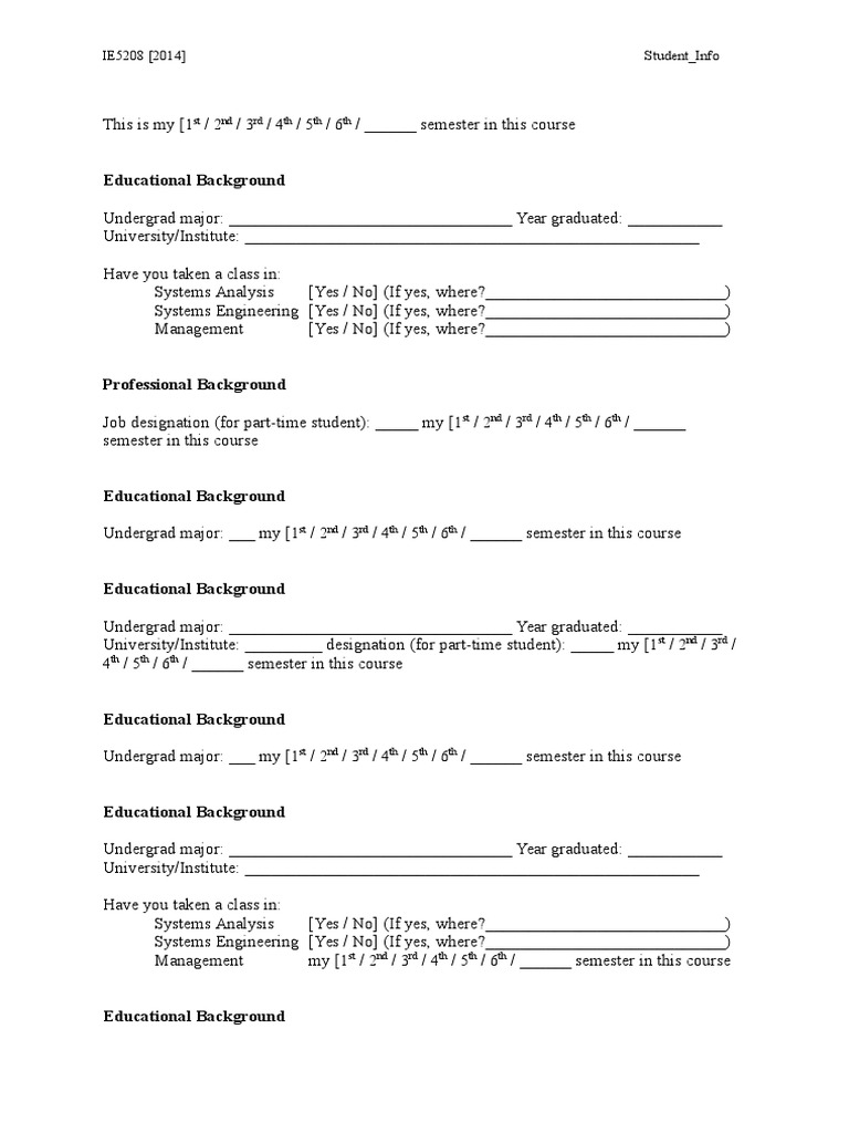 Educational Background: IE5208 (2014) Student - Info | PDF ...