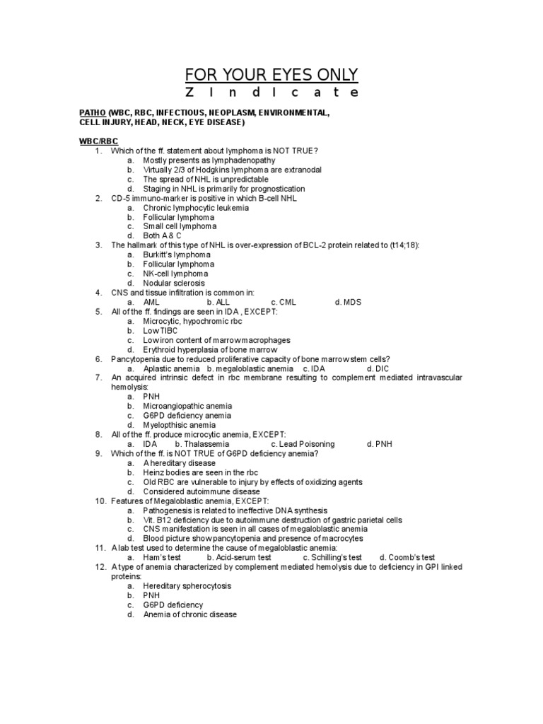 Patho 3 | PDF | Anemia | Neoplasms