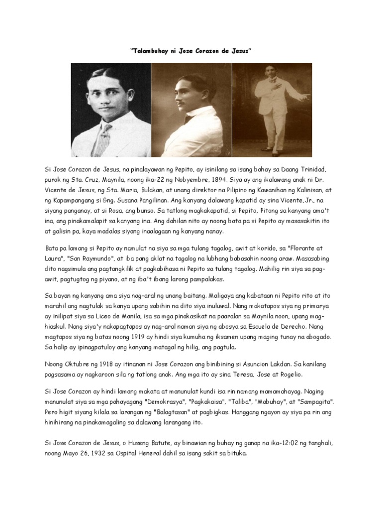 Talambuhay Ni Jose Corazon de Jesus | PDF