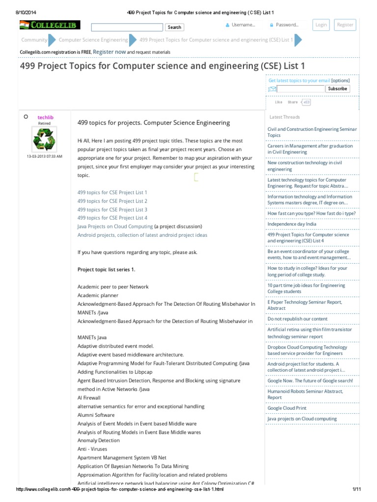 499 Project Topics For Computer Science and Engineering (CSE) List 1 ...