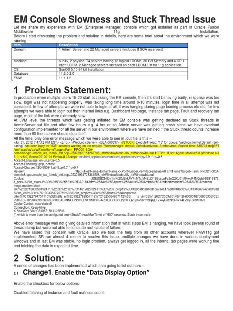 Em Console Slowness And Stuck Thread Issue Pdf Java Programming Language Thread Computing