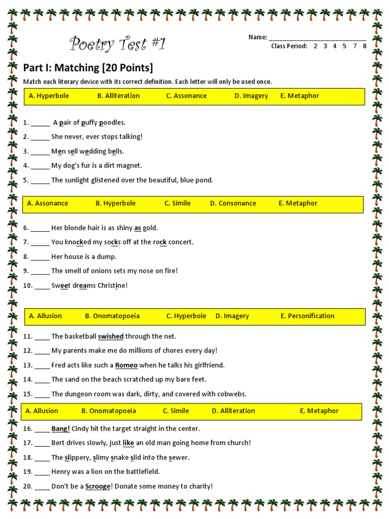 4-3 Poetry Final Test Modified | PDF | Poetry