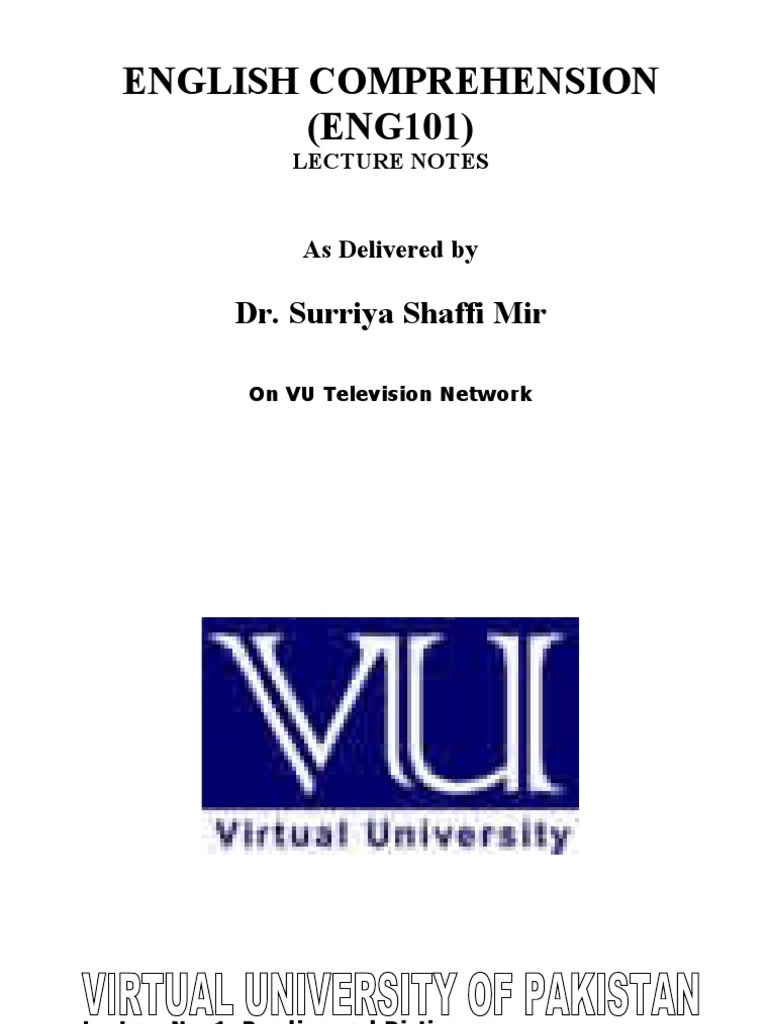 English Comprehension (ENG101) by VU | PDF | Vowel | Phoneme