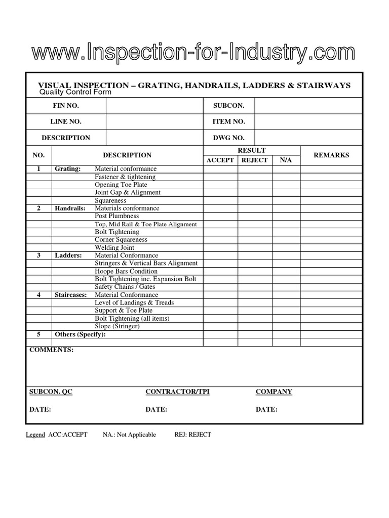 Grating Handrails Ladders Stairways Quality Control and Inspection ...