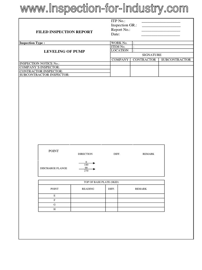 Leveling and Alignment of Pump Quality Control and Inspection Report ...