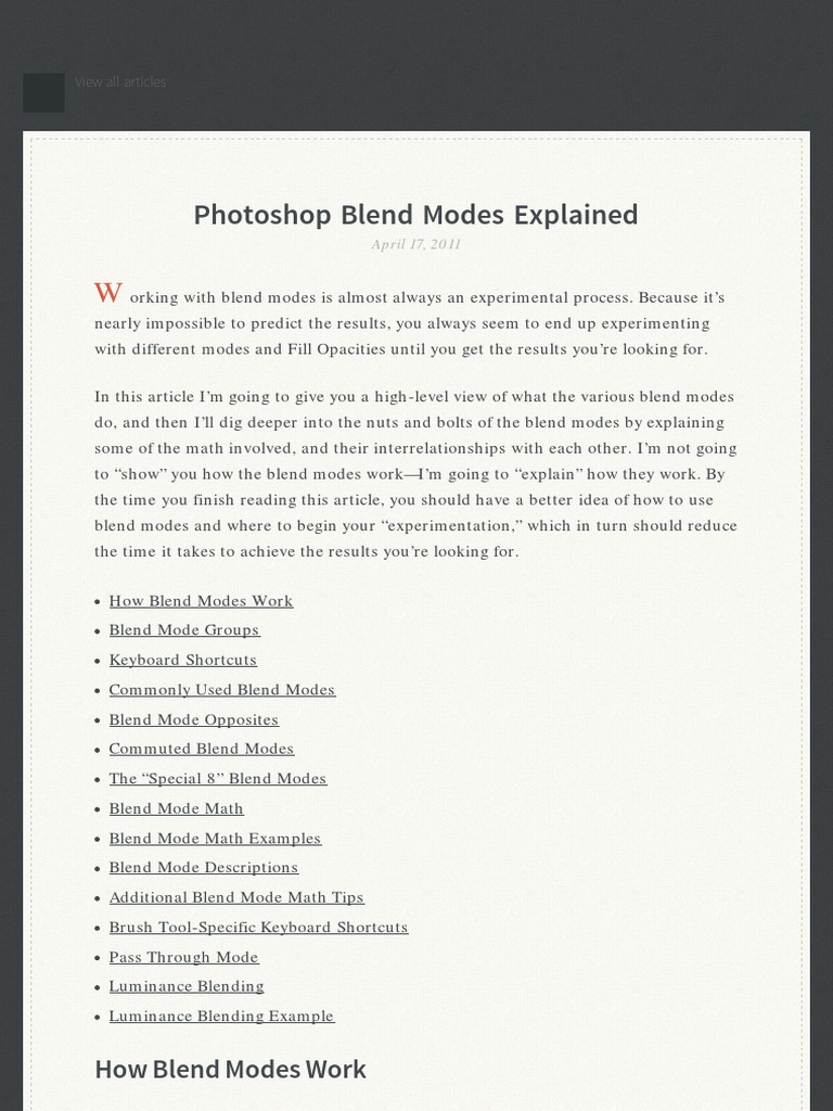 A Detailed Explanation of How Photoshop Blend Modes Work | PDF ...
