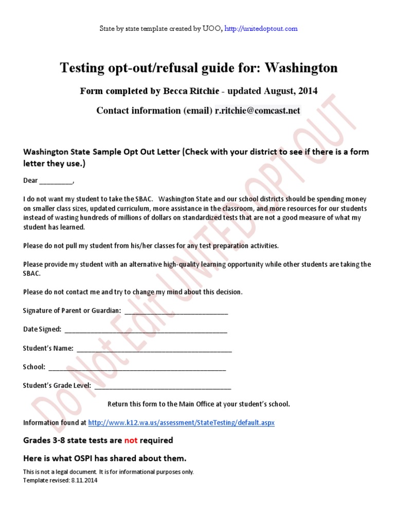 Testing Opt-Out/refusal Guide For: Washington | PDF | Educational ...