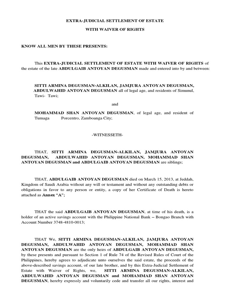 Extrajudicial Settlement - PNB | PDF | Private Law | Civil Law (Common Law)