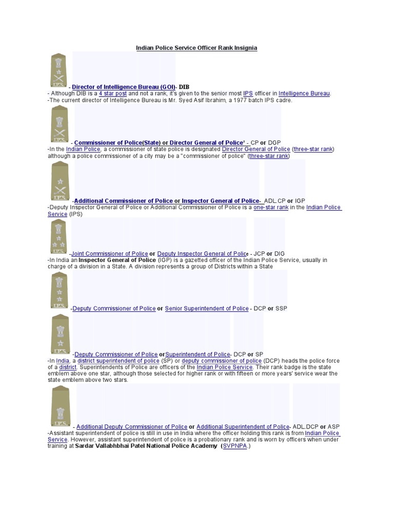 Indian Police Service Officer Rank Insignia | PDF | Public Services ...