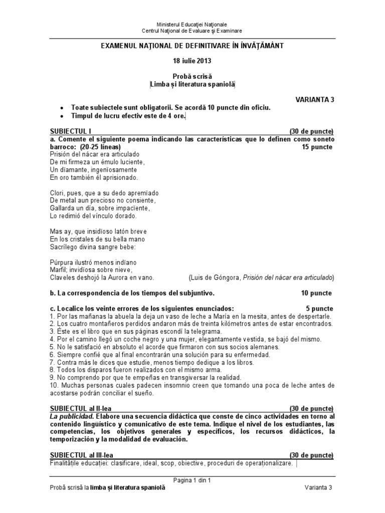 Definitivat Limba Spaniola Var 03 Lro | PDF