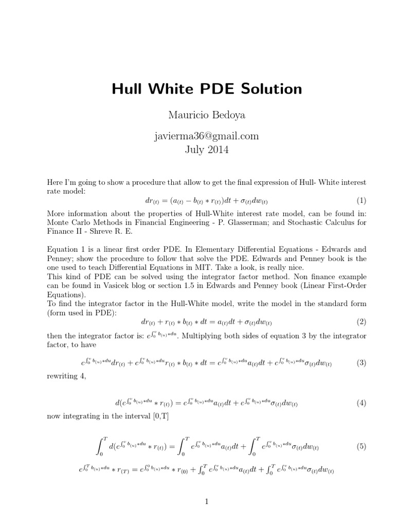Hull White | PDF | Partial Differential Equation | Differential Equations