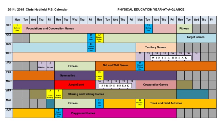 2014 Physical Education Calendar | PDF
