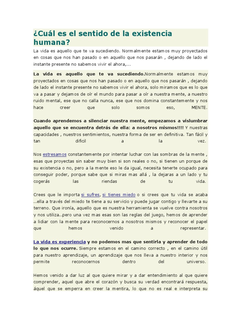 Cuál Es El Sentido de La Existencia Humana | PDF | Vida | Mente