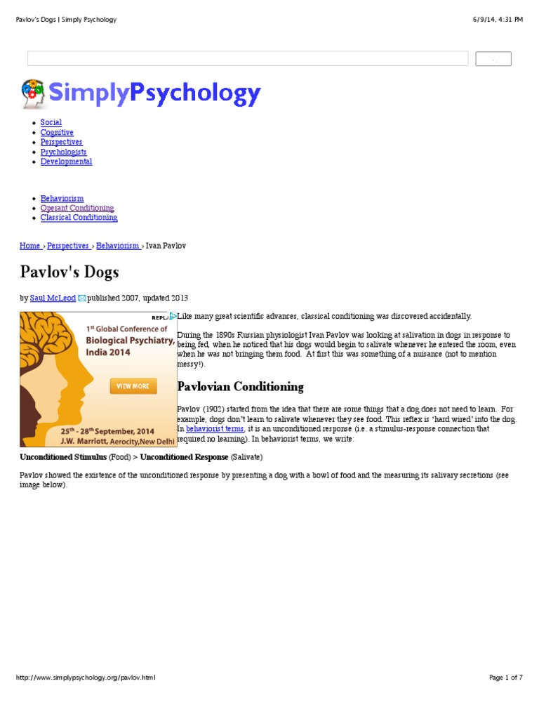 Pavlov's Dogs - Simply Psychology | PDF | Classical Conditioning ...