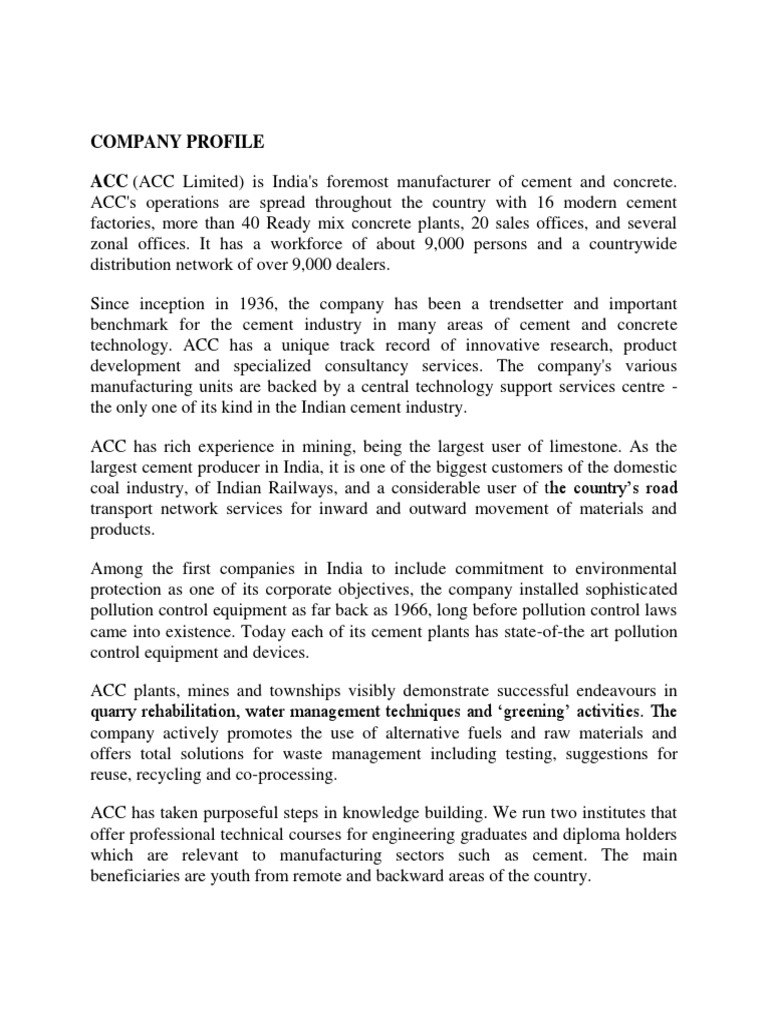 Company Profile | PDF | Cement | Concrete