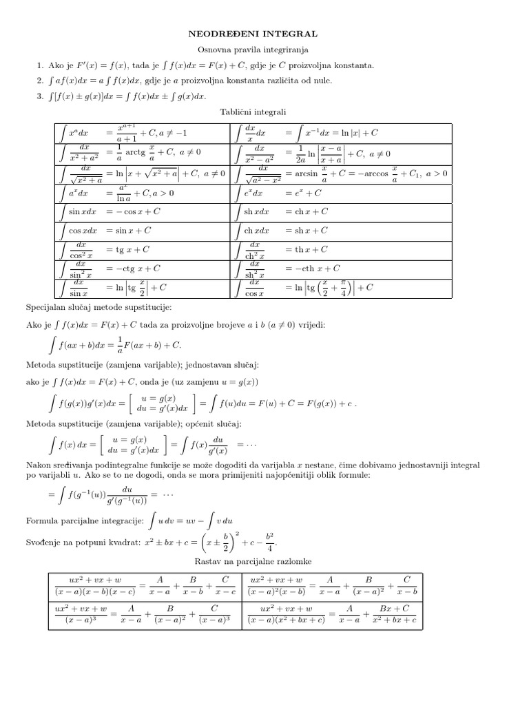 Tablicni Integrali, Pravila | PDF