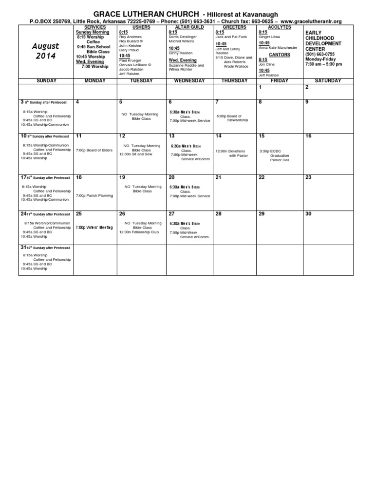 Calendar August 2014 | PDF | Pentecost | Chalcedonianism