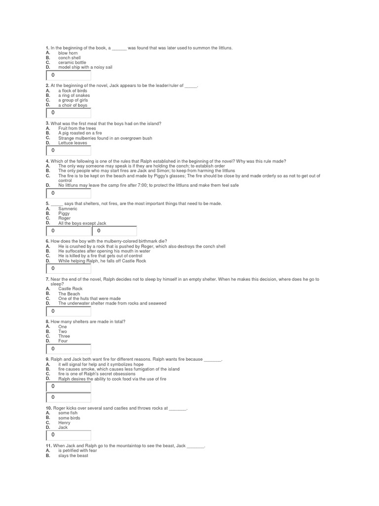 Lord of The Flies Quiz | PDF