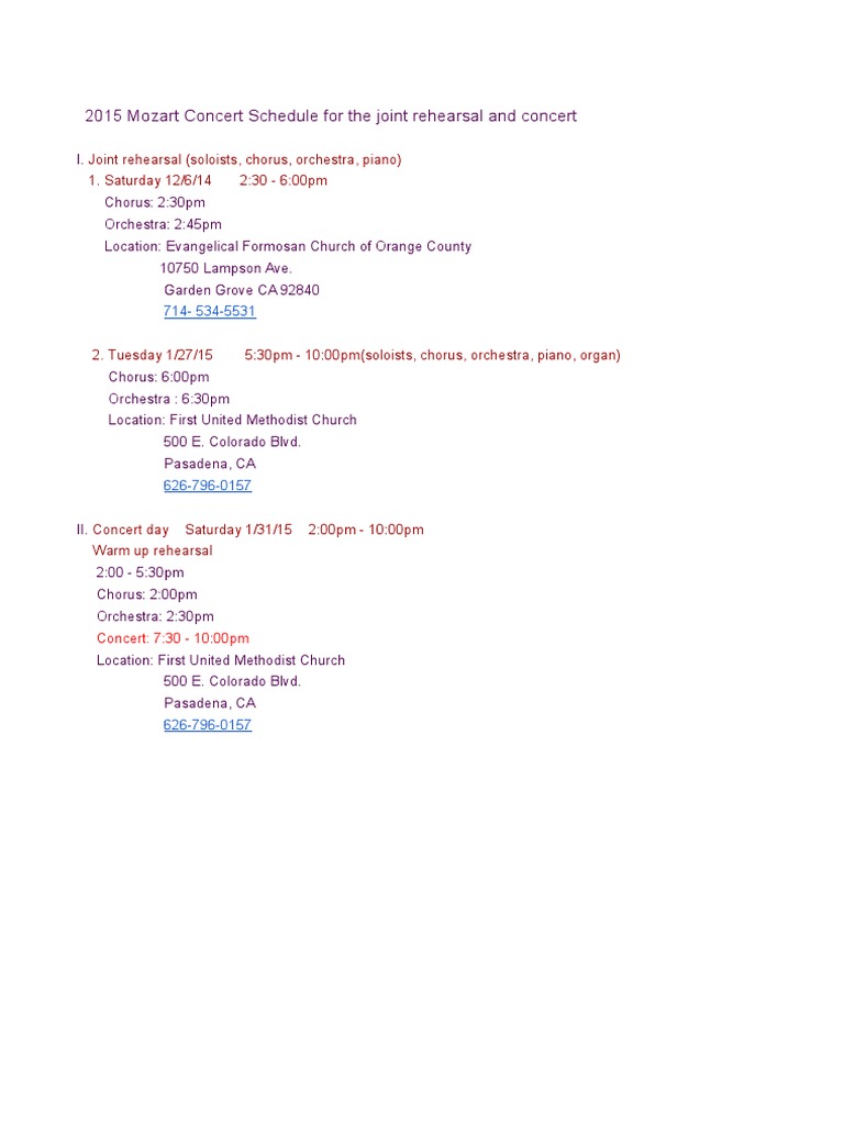 2015 Mozart Concert Schedule | PDF