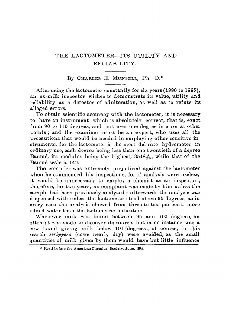 The Lactometer-Its Utility and Reliability. | PDF | Milk | Physical ...