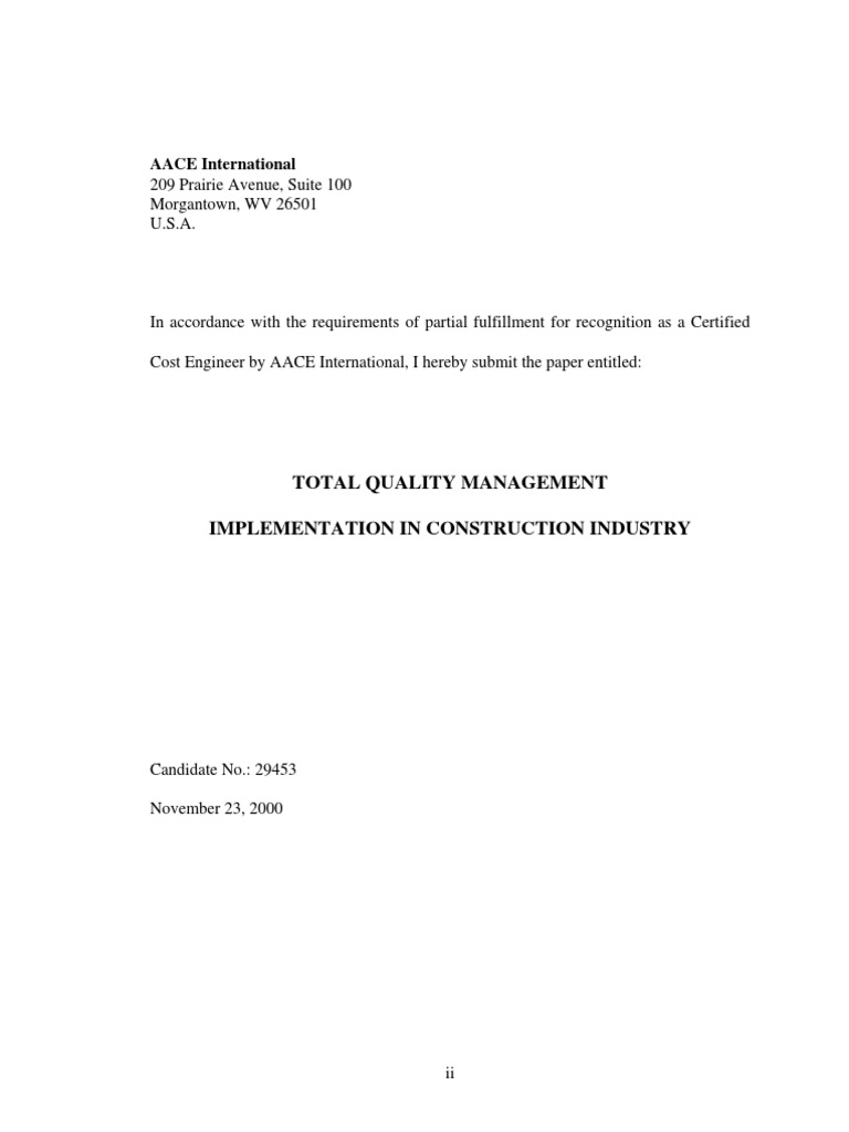 TQM Implementation in Construction Industry | PDF | Quality Management ...